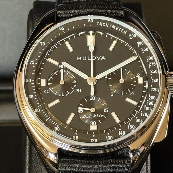 Bulova Men's Lunar Pilot Watch 45mm 96A225 Black Dial Stainless Steel ...