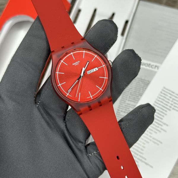 NEWâ LIMITED EDITIONâ Swatch RED REBEL Silicone Day Date 42mm Unisex ...
