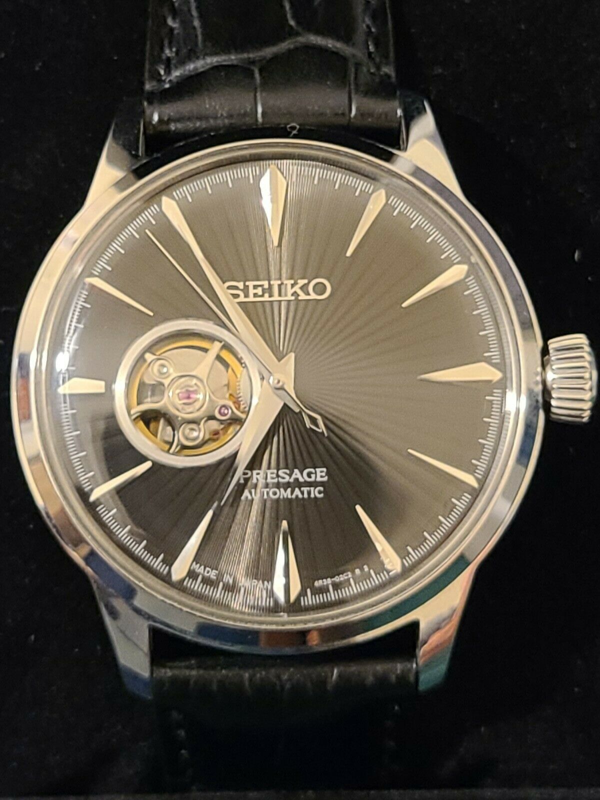 Seiko Presage Men's Silver/Black Dial Open Heart Automatic Watch ...