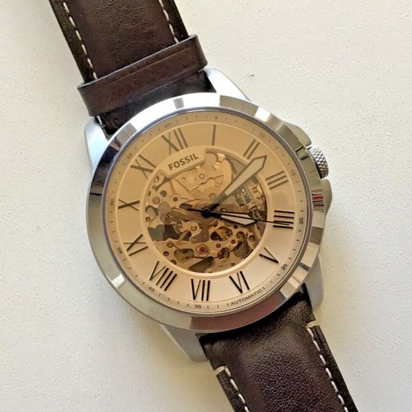 Fossil ME 3122 automatic watch 44MM - dark brown leather Fossil strap ...