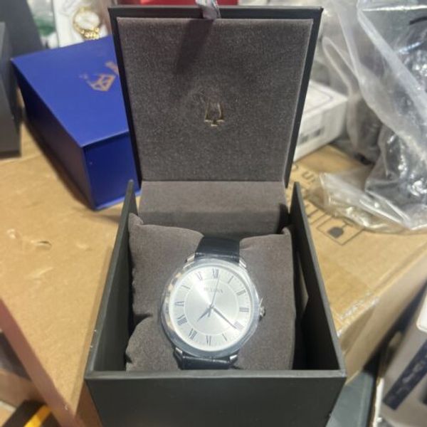 Mens Ultra Slim Classic Bulova 96A133 Black Leather White Analogue ...