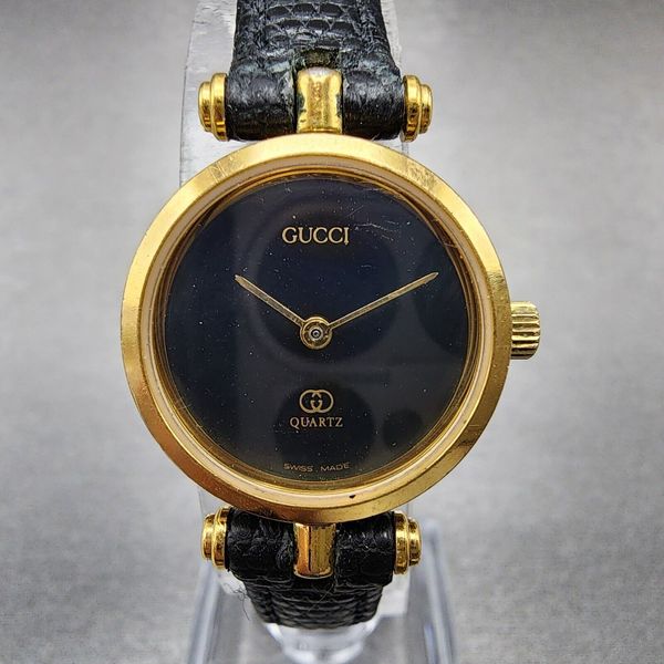 Gucci 2000L Watch Women 22mm Black Dial Gold Tone Round New Battery VTG ...