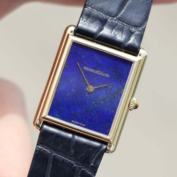 Jaeger-LeCoultre 18k Gold Lapis Dial Tank with Tiger Eye Cabochon ...
