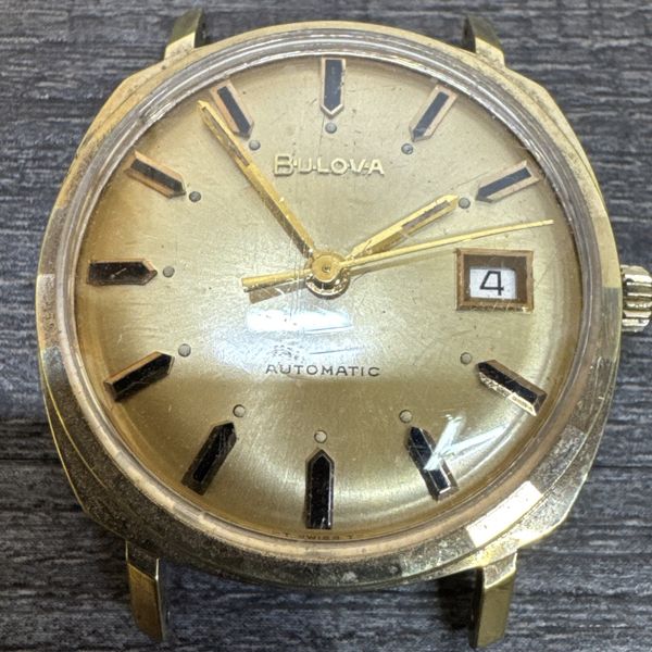 Vintage Bulova Date M7 Mens Automatic 10K RGP Bezel Only Works ...