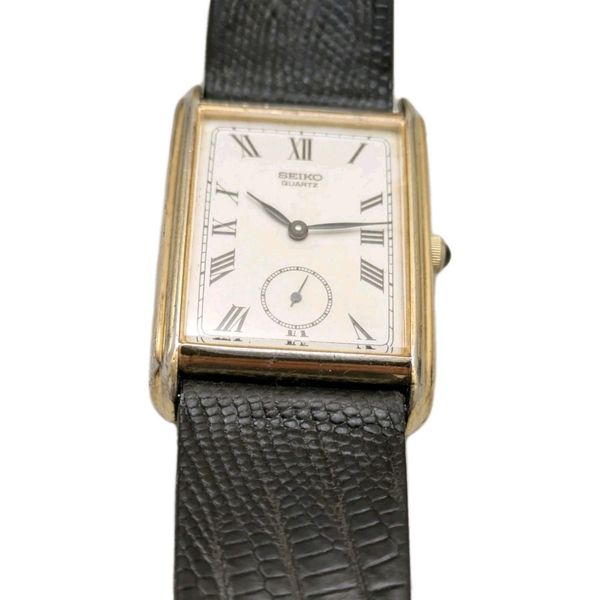Seiko Tank Watch Men 25mm White Dial Gold with RARE Lizard band in very good | WatchCharts ...