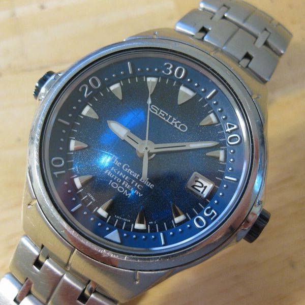 VERY RARE SEIKO KINETIC THE GREAT BLUE AUTO RELAY MENS WATCH 5J22-0D70 40MM | WatchCharts ...