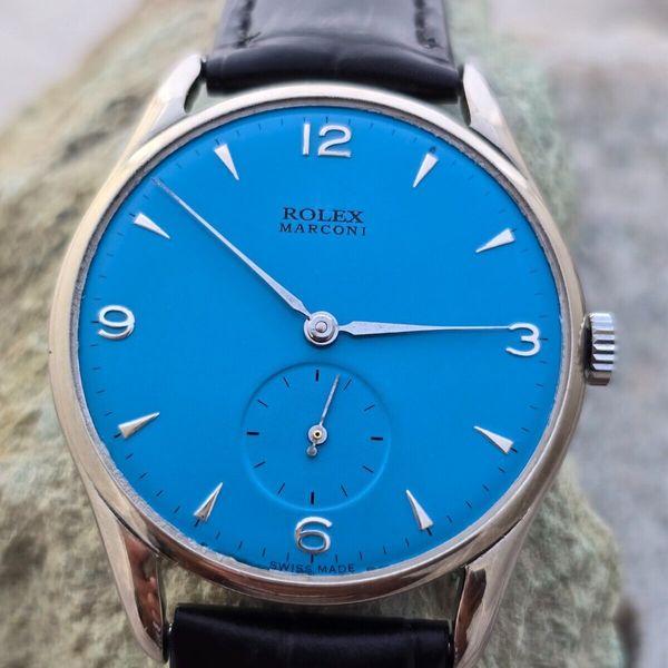 ROLEX MARCONI DE HOMBRE A CUERDA DIAL RESTAURADO COLOR CELESTE CAJA ...