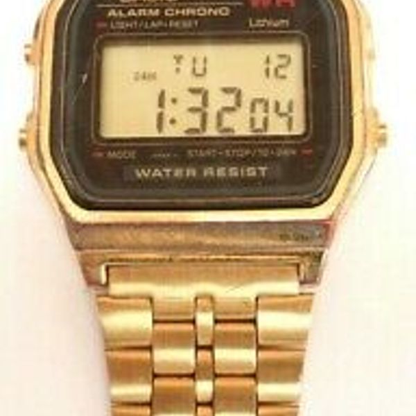 Retro CASIO 593 A159WGE Gold Toned WR Alarm Chrono Wristwatch ...