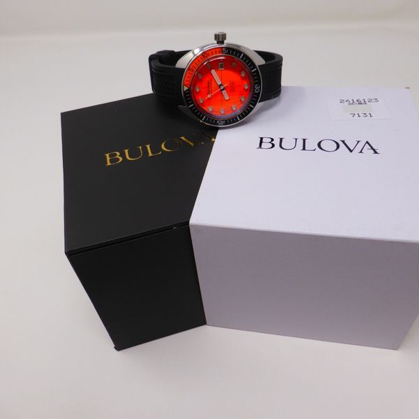 BULOVA Oceanographer 96B350 Orange Devil Diver Watch. Rubber *Cyclops ...