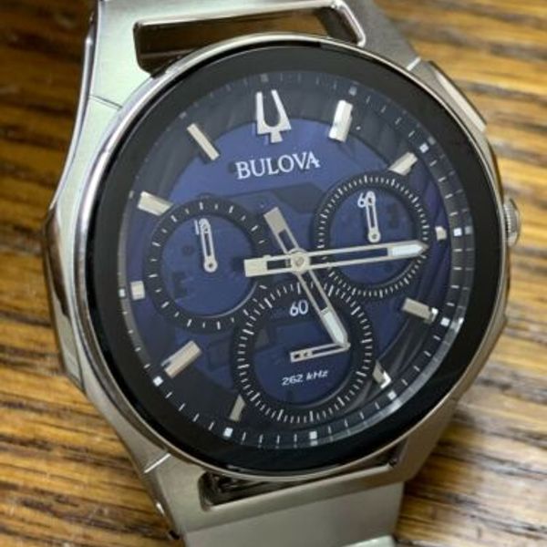 Bulova Men's Curv Chronograph Blue Dial Stainless Steel Quartz Watch ...