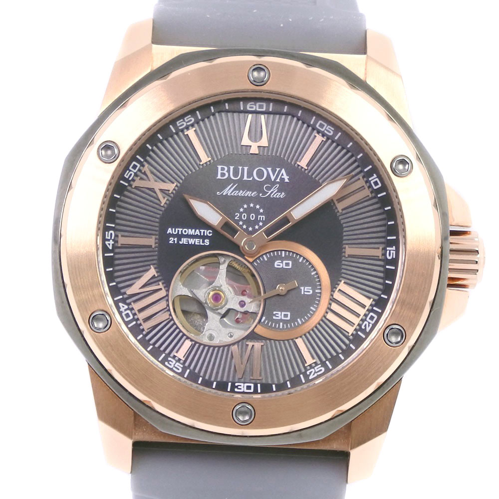 [BULOVA] Bulova Marine Star 98A228 Rubber x Stainless Steel Pink Gold ...