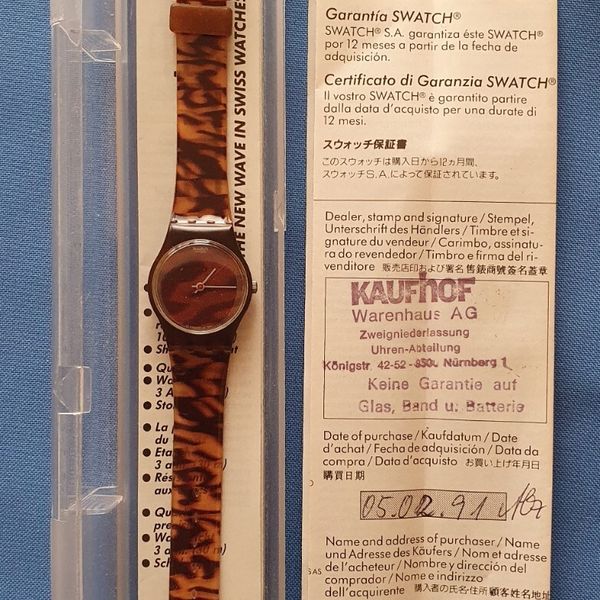LADIES SWATCH WRIST WATCH;TORTOISESHELL EFFECT;ORIGINAL CASE ...