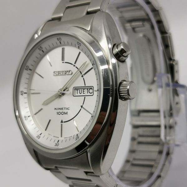 Vtg 2002 Seiko Kinetic 5M63-0AK0 Day Date Stainless Steel 41mm Gents ...
