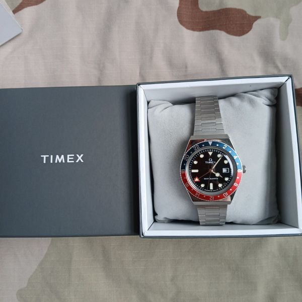 Timex Q GMT Reissue 38mm Watch Pepsi Dial. Box And Papers . NEW strap ...