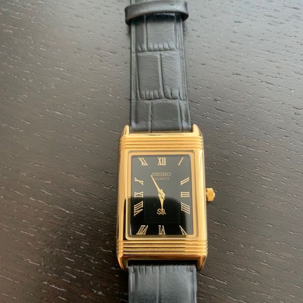 Vintage Seiko Reverso Frame Tank Wrist Watch Refurbished Black Dial ...