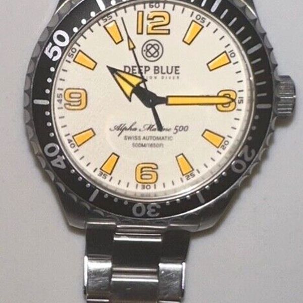 Deep Blue Alpha Marine 500 "Precision Diver" Full Lume Automatic White ...