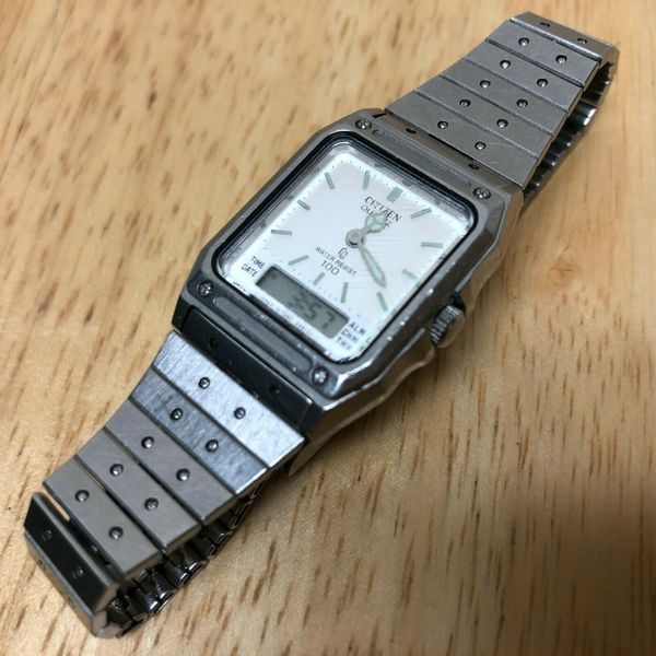 Vintage Citizen 8960 Japan Lady Silver Analog Digital Chrono Watch Hour ...