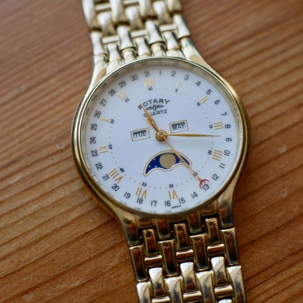 Rotary Gold Plated Unisex Moon Phase Quartz Watch | WatchCharts Marketplace