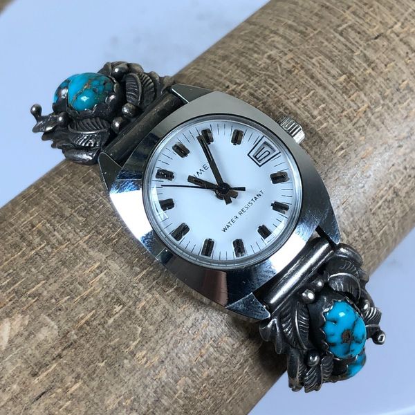 Timex Women Navajo Sterling Silver Tone Turquoise Tips 25mm Quartz ...
