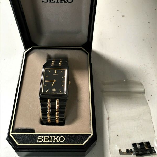 SEIKO Men’s 7N39-5A29 R1 Black/Gold Tone Watch W/Date, Tag & Box ...