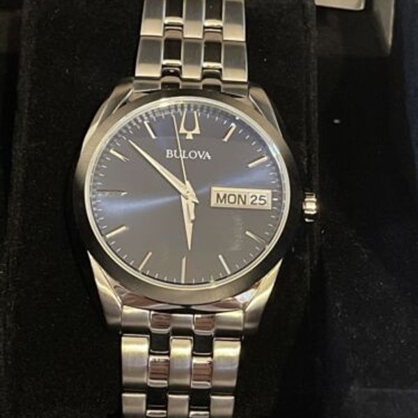 Brand New BULOVA 96C129 STAINLESS STEEL BLUE DIAL QUARTZ MEN'S WATCH ...