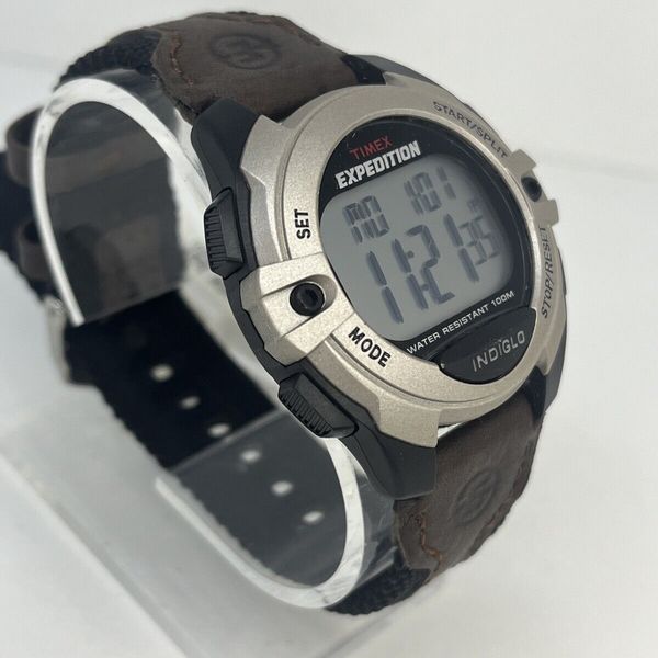 Timex Expedition Men's Digital Watch Indiglo Black/Brown Band T49571 New Battery | WatchCharts ...