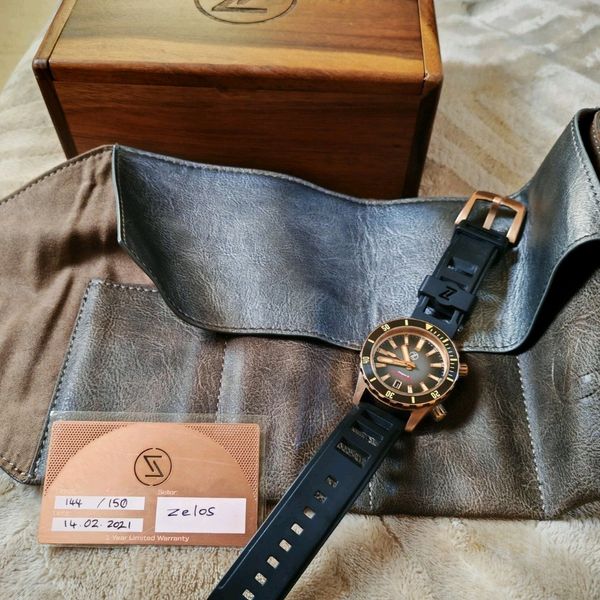 Zelos Abyss 3 Automatic Bronze Watch - Rubber & a Genuine Leather Strap ...