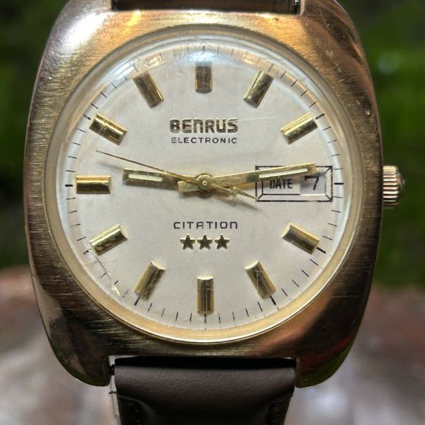 Retro Vintage Menâ s Gold Tone Benrus Citation Electronic Watch. Runs ...