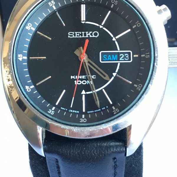 Seiko Kinetic 5M63-0AK0 100m Day Date Men's Watch With Black Leather ...