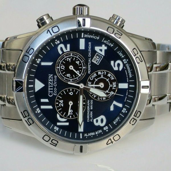 Men's Citizen Eco-Drive WR100 Perpetual Calendar Blue Face Watch E820 ...