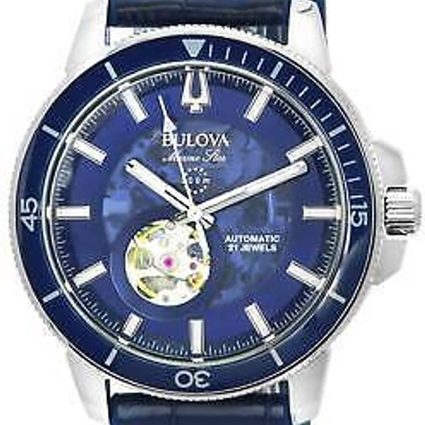 Bulova Marine Star Open Heart Blue Dial Diver 96A291 200M Men's Watch ...