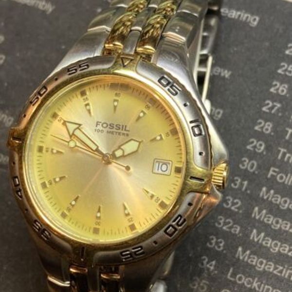Mens Older Gold And Silver 100meter Divers Fossil Watch | WatchCharts ...