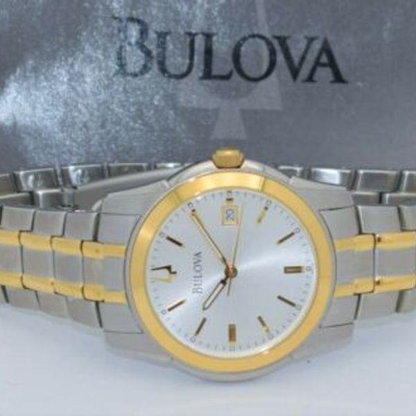 BULOVA Two-Tone Men's Bracelet Quartz Watch C960834 EUC w/BOOK & NEW ...