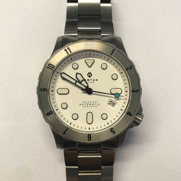 FS Hamtun Kracken H2 Titanium Diver White Dial with Titanium and Black ...