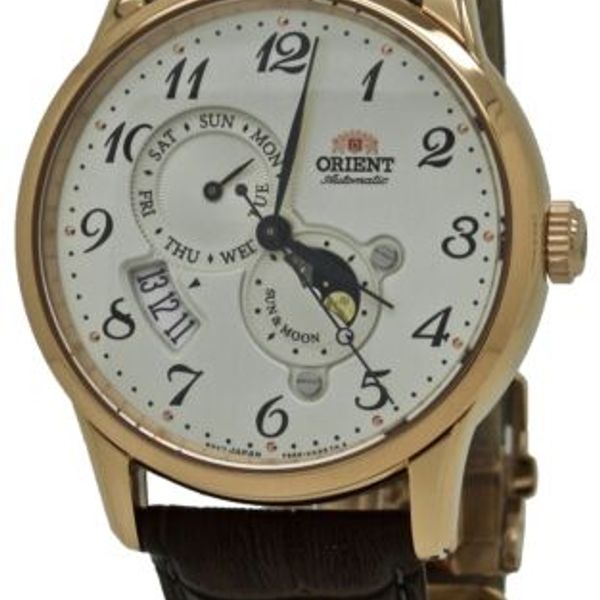 Orient Sun and Moon Automatic RA-AK0001S Brown Leather Band Men's Watch ...