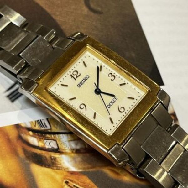Vintage Seiko Dolce Gold Square Tank Original Bracelet Mens Watch ...