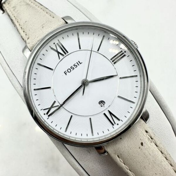 FOSSIL Silver Tone Date Watch ES3793 Gray Leather Band 5"-7" New ...