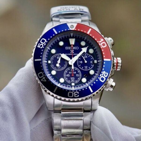 Seiko SSC019P1 Prospex Pepsi SOLAR DIVER Chronograph Quartz Sports ...