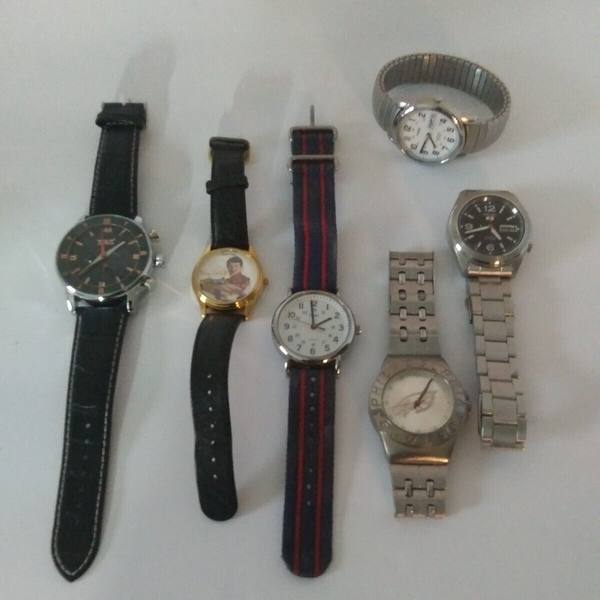 LOT OF 6 MENS WATCHES - 2 TIMEX, SEIKO, JARAGAR, EAGLES, DRIVER ...