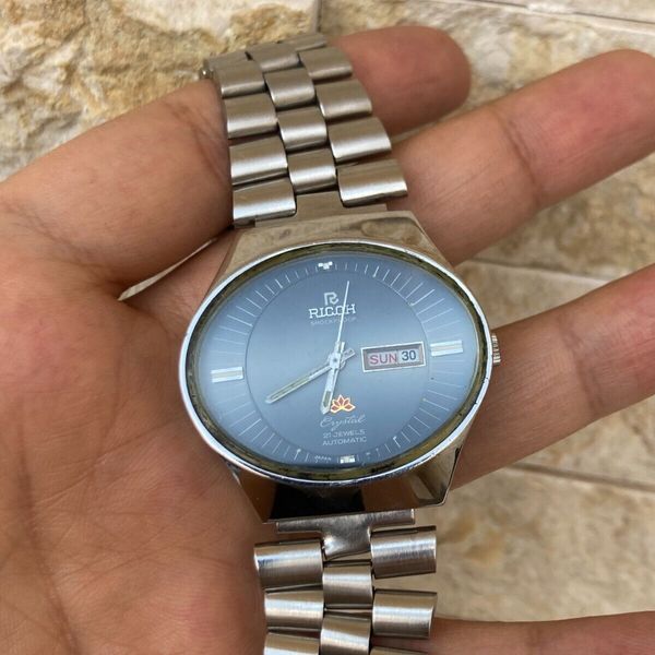 VINTAGE RICOH AUTOMATIC WATCH 21 JEWELS BLUE GENTS 1960'S 42MM BIG SIZE ...