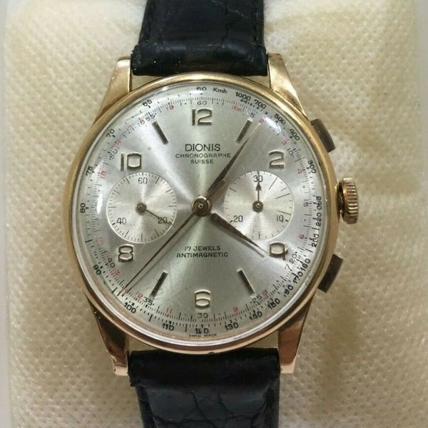 VINTAGE DIONIS CHRONOGRAPH MENS WATCH 18K SOLID GOLD MANUAL LANDERON ...