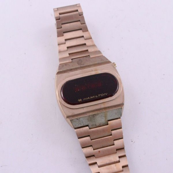 Hamilton Red LED Vintage 1970's Mens Watch QED Gold Tone For Parts ...