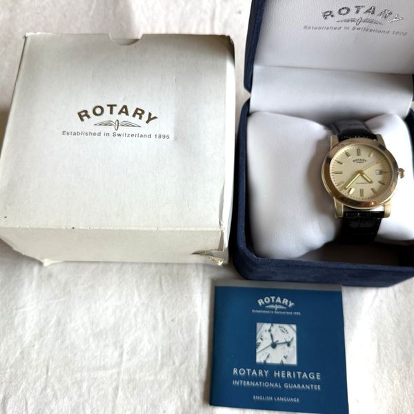 VINTAGE ROTARY MENS CLASSIC BROWN STRAP /GOLD FACE WATCH NEW IN BOX ...