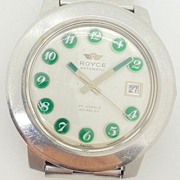 Royce Automatic Swiss Watch Wristwatch Date 25 Jewels Green Stainless ...