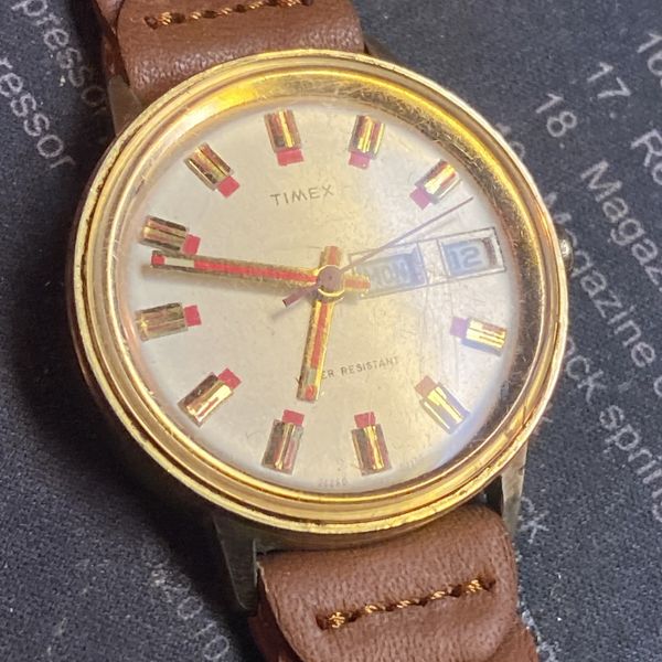 Gorgeous 1974 Mens Large Timex Watxh With Red Accents And New Timex ...