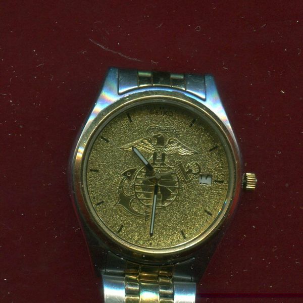 Vintage Seiko Men's Wrist Watch USMC U.S. Marine Corps Silver & Gold ...