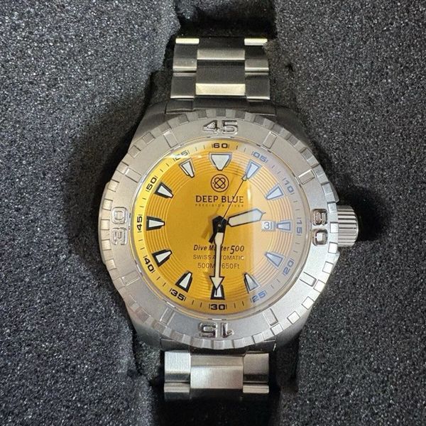 2 Deep Blue Precision Diver Dive Master 500 Abalone/Yellow Dial Watch ...