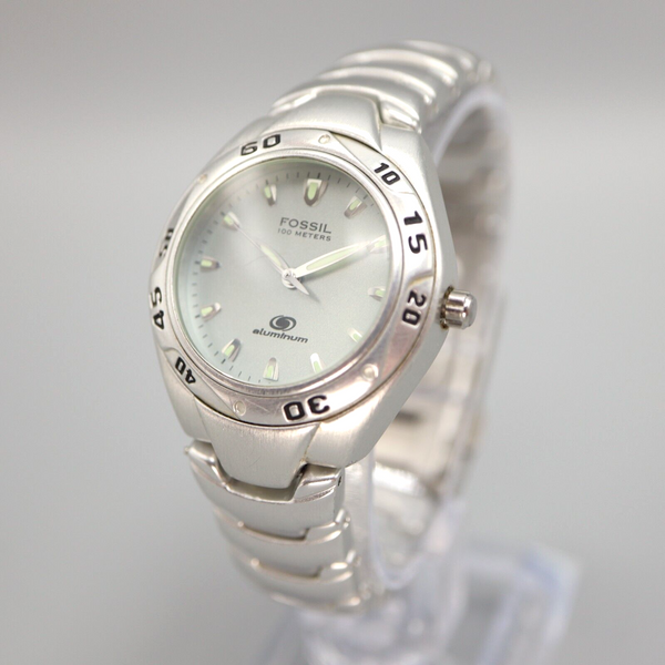 Fossil Blue Aluminum Watch 100m Silver Tone AL-2303 with New Battery ...
