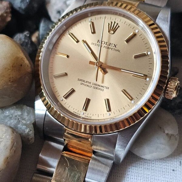 Rolex Oyster Perpetual 14233 Champagne Dial Men's Automatic Watch 1996 ...
