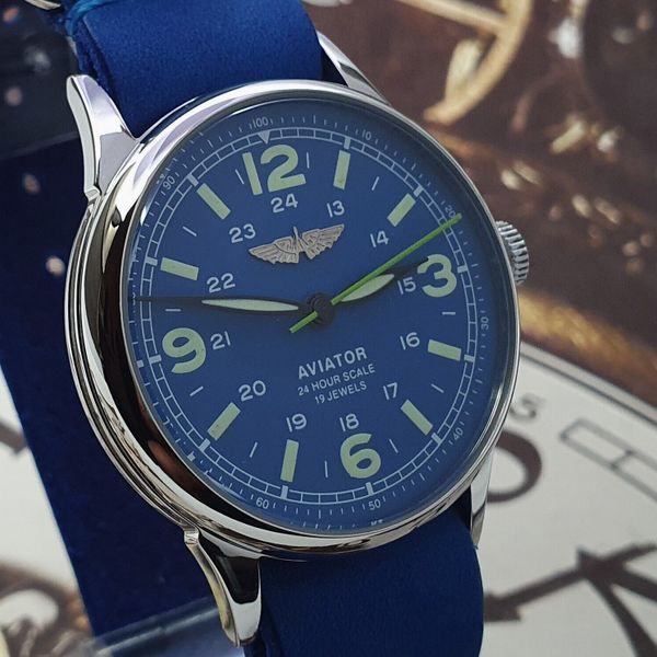 Orologio Vintage URSS RAKETA Pilot AVIATOR Quadrante Blu Orologio da ...